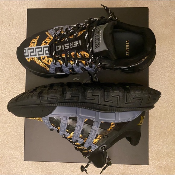 Versace | Shoes | Versaceblack Gold Chain Link Trigreca Sneakers | Poshmark
